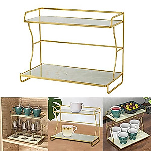 Fenteer 2 Tier Coffee Cup Rack Tray Tea Party Serving Platter for to Clean Easily Access to Food, Light Green Marble Print