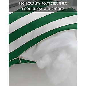 T&H XHome Outdoor Pillow for Chaise Lounge Chair, Christmas Green and White Stripe Waterproof Headrest Pillow Lumbar Pillows with Adjustable Elastic Strap for Beach, Poolside, Patio, Office (2 Pack)