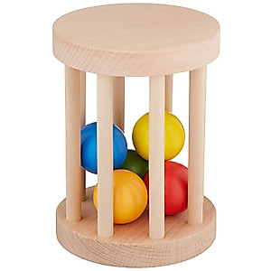 Montessori Ball Cylinder Rolling Drum - Wooden Rattle Rolling Toy - Crawling Toy for Babies 6-12 Months