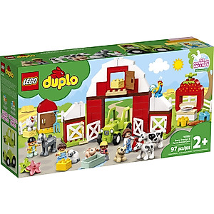 LEGO DUPLO Town Barn, Tractor & Farm Animal Care 10952 Playset with People Figures and Cute Pony, Pig, Dog, Sheep, Cow, Calf, Rooster and Chicken Toys; Great Learning Toy, New 2021 (97 Pieces)