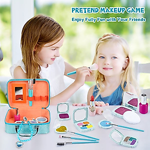KIDCHEER Kids Makeup Kit for Girls Pretend Play Make up Gift Princess Toys for Kids with Storage Bag,Blue