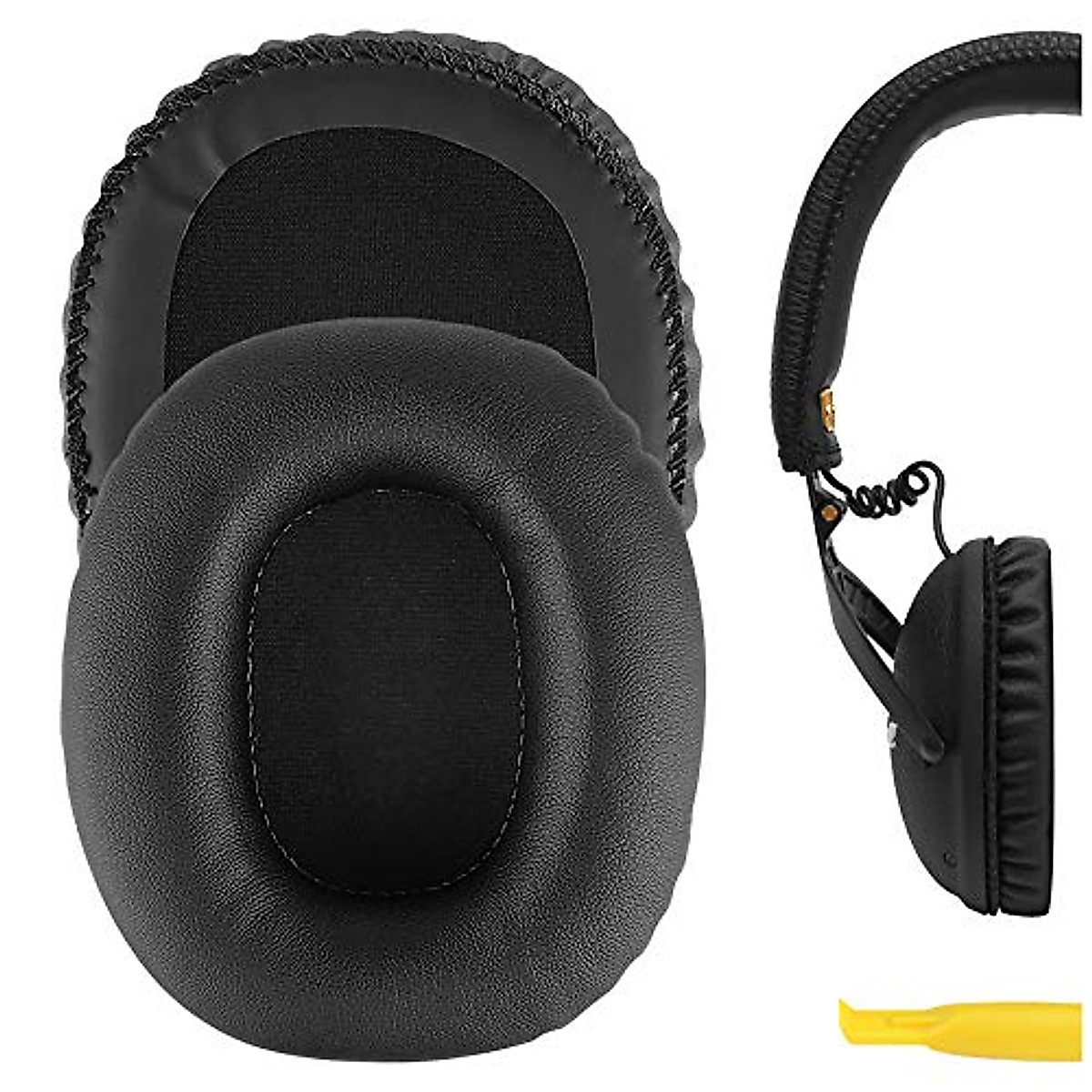 Geekria QuickFit Protein Leather Replacement Ear Pads for Marshall Monitor Headphones Ear Cushions, Headset Earpads, Ear Cups Repair Parts (Black)