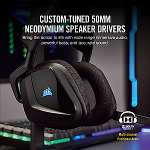 CORSAIR Void PRO RGB Wireless Gaming Headset - Dolby 7.1 Surround Sound Headphones for PC - Discord Certified - 50mm Drivers - Carbon