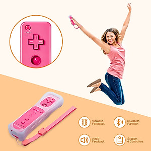 2-Pack Wii Remote Controller, 2 in 1 Wii Remote with Motion Plus for Nintendo Wii and Wii U, Wireless Wii Controller with Silicone Case and Wrist Strap (Pink and Blue)