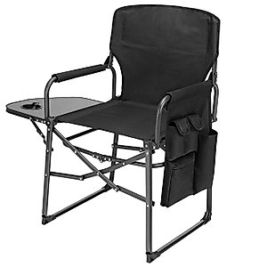 Ubon Steel Frame Portable Director's Chair Ultra Wide Lightweight Seat with Side Table & Pockets - Foldable Equipment for Camping, Beach, Travel, Sports Games - 300lb Capacity