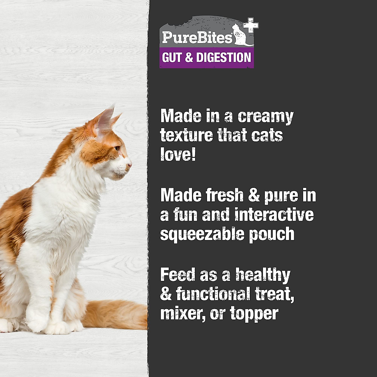 PureBites+ Gut & Digestion Squeezables for Cats, only 5 Ingredients, case of 15