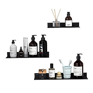 LAIGOO 2 Pcs Black Wall Shelves Bathroom Organizer, 2 Wall Mounted Bathroom Floating Shelves, Picture Display Ledge, Space Aluminum, Bathroom Shower Shelves (15.75+15.75 Inch)