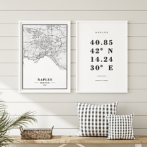 Dear Mapper Naples Italy View Abstract Road Modern Map Art Minimalist Painting Black and White Canvas Line Art Print Poster Art Print Poster Home Decor (Set of 3 Unframed) (12x16inch)