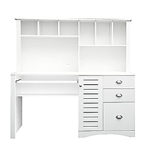 PRODCA Home Office Computer Desk with Hutch, Antiqued White Finish