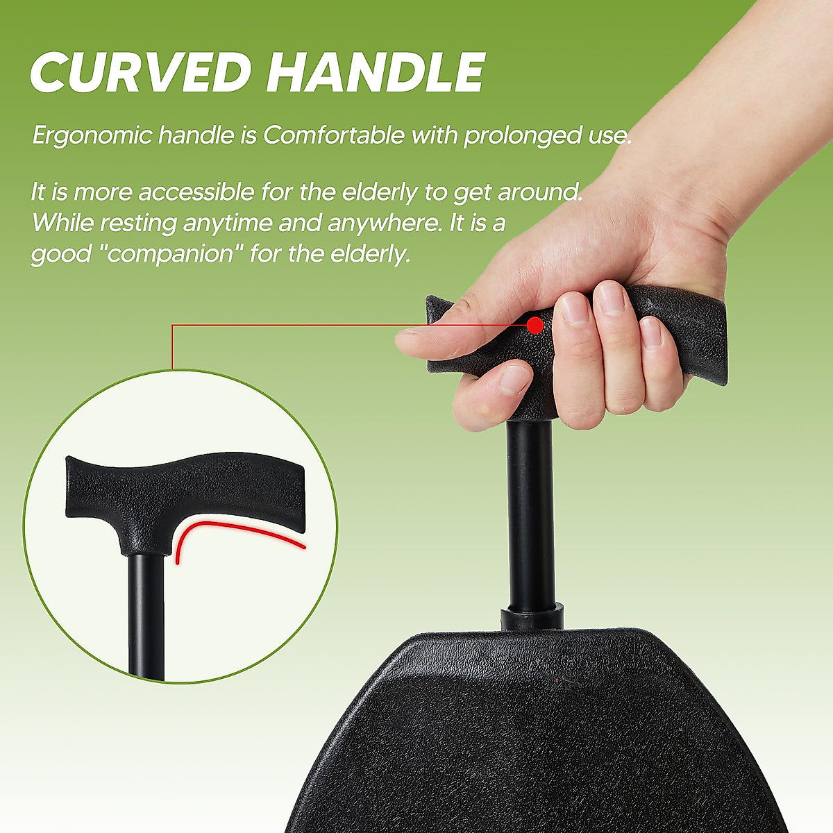 Doctor.Roo Walking Cane with Seat, Lightweight Walking Stick for Seniors, Anti-Slip Sturdy Seat Cane, While Walking and Convenience for Sitting