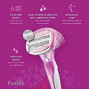 Pure Silk Contour 6 Premium Disposable Razor Value Pack Bundle (3 Packs/9 Total Razors)