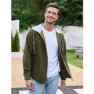 COOFANDY Mens Long Sleeve Button Up Shirt Shacket Fashion Corduroy Shirt Jacket Winter Work Shirts