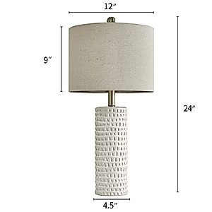 PORTRES 24" Farmhouse Ceramic Table Lamp Set of 2 for Bedroom Living Room White Desk Decor Bedside Lamps for Study Room Office Dorm Modern Accent Nightstand Lamp End Table Lamps