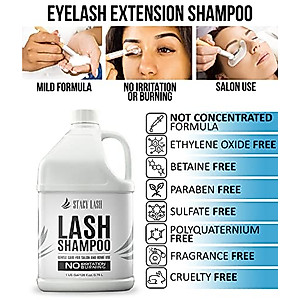 STACY LASH Eyelash Extension Shampoo 1US Gal & 100 Pairs Set Under Eye Gel Pads/Eyelid Foaming Cleanser/Safe Makeup & Mascara Remover/Lint Free Patches/Professional Supplies and Beauty Tools