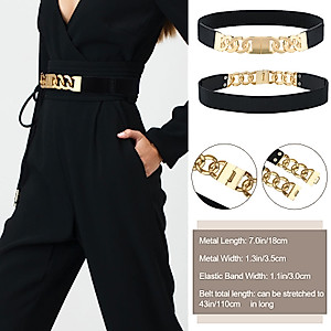 Zhanmai 4 Pieces Belts for Women Metal Gold Stretch Waist Belt Skinny Wide Chain Belt Elastic Belt for Dress (Black, Simple Style)