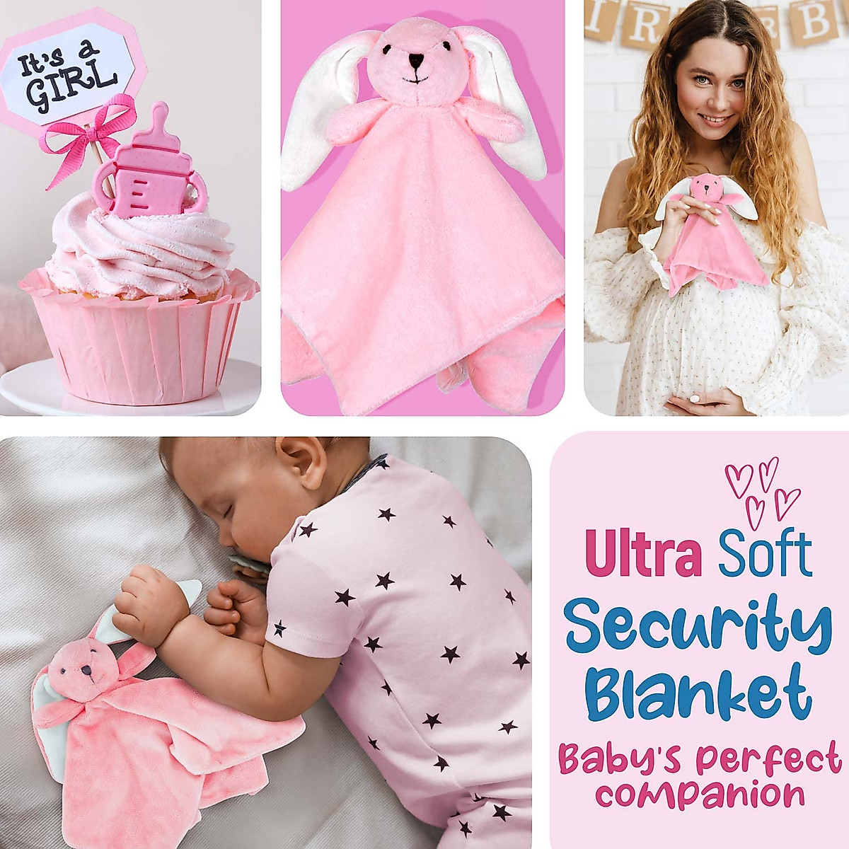 FOREVERPURE Baby Towels with Hood Newborn Gift Set - Gentle & Soft Baby Bath Towels Hooded w/Washcloths, Mittens, Brush, & Ultra Soft Security Blanket, Infant Hooded Towels for Baby Girl & Boy, Pink