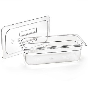 Bekith 6 Pack Plastic Clear Food Pans with Lids, 1/3 Size 4 Inch Deep Stackable Commercial Polycarbonate Pans for Kitchen Restaurant Food Prep, Freezer-Safe