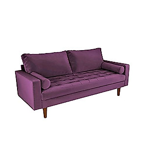Container Furniture Direct Womble Modern Velvet Upholstered Living Room Diamond Tufted Chesterfield Sofa with Gleaming Nailheads, Purple