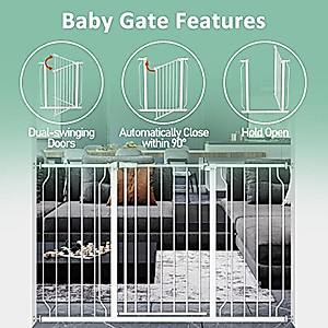WAOWAO Extra Tall 37.4" Baby Gate Wide Pressure Mounted Walk Through Swing Auto Close Safety Black White Metal Toddler Kids Child Dog Pet Puppy Cat for Indoor Stairs,Doorways,Kitchen 29.13-76.37 inch