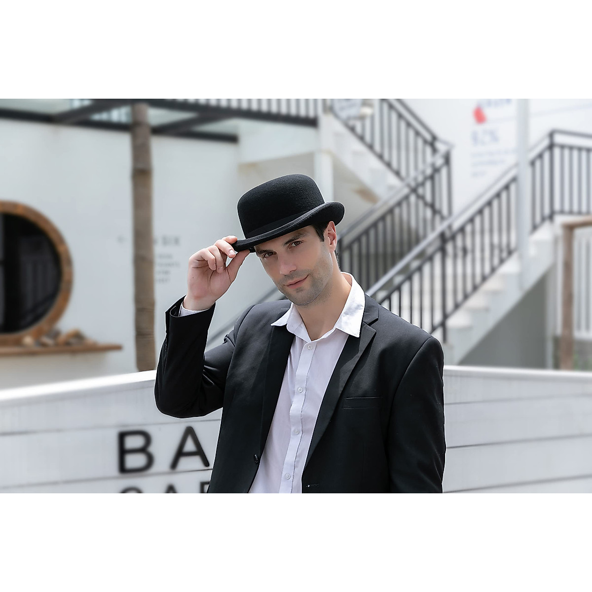 GEMVIE Black Derby Hat 100% Wool Theater Quality Hat Bowler Hat for Men Women Vintage Costumes