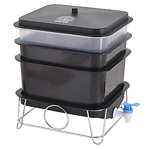 Worm Nerd WN41 4-Tray Worm Composting Bin Kit with Coco Coir Brick for Recycling Food Waste, Worm Castings, Worm Tea, Vermiculture and Vermicomposting, Black