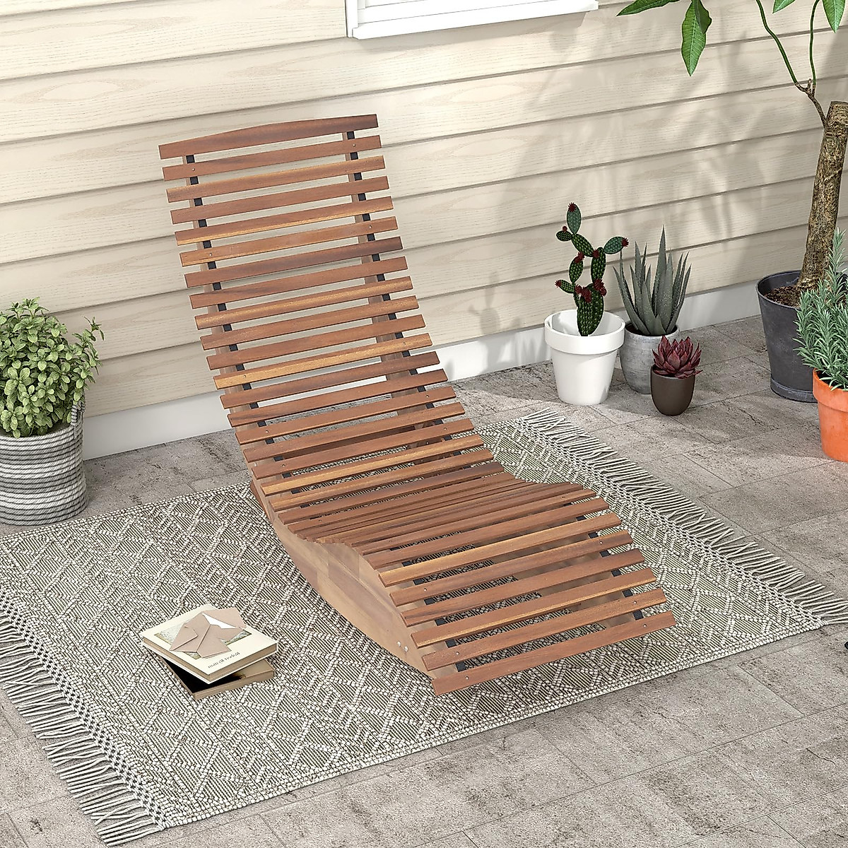 Tangkula Outdoor Acacia Wood Rocking Chair, Porch Rocker with Widened Slatted Seat and High Back, Wooden Rocking Patio Chair, Outdoor Rocking Sun Lounger for Backyard, Garden