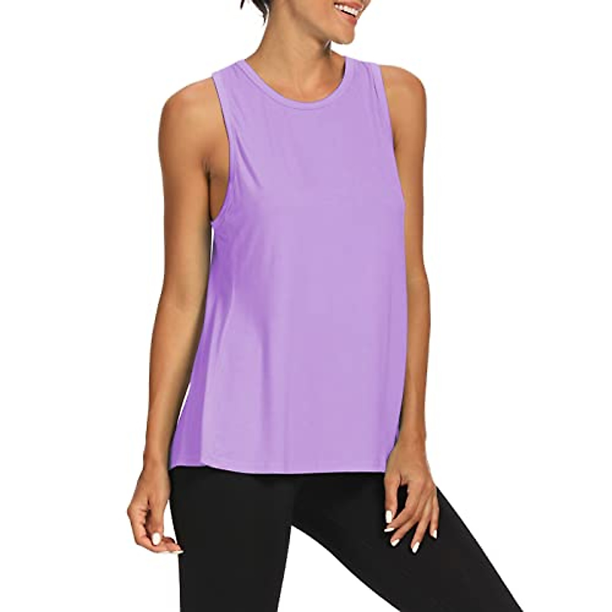 Bestisun Women's Athletic Yoga Shirt, Sleeveless Gym & Dance Top, Light Purple M