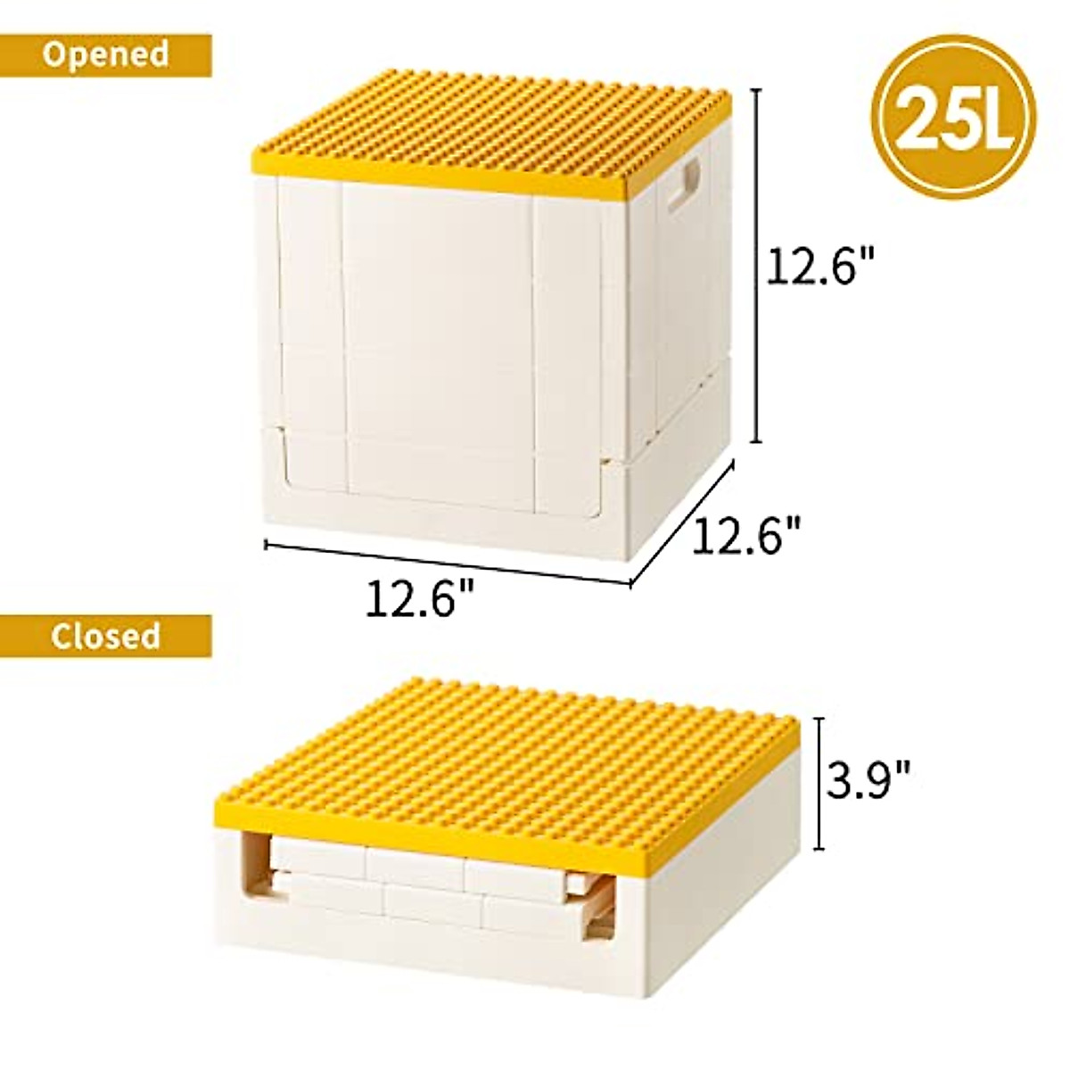 SHIMOYAMA Collapsible Duplo Storage Box, 2 Pack, 25L Storage Bins with Building Play Lid, 26 Qt. Foldable Organizer for Duplo Bricks, Yellow and Red