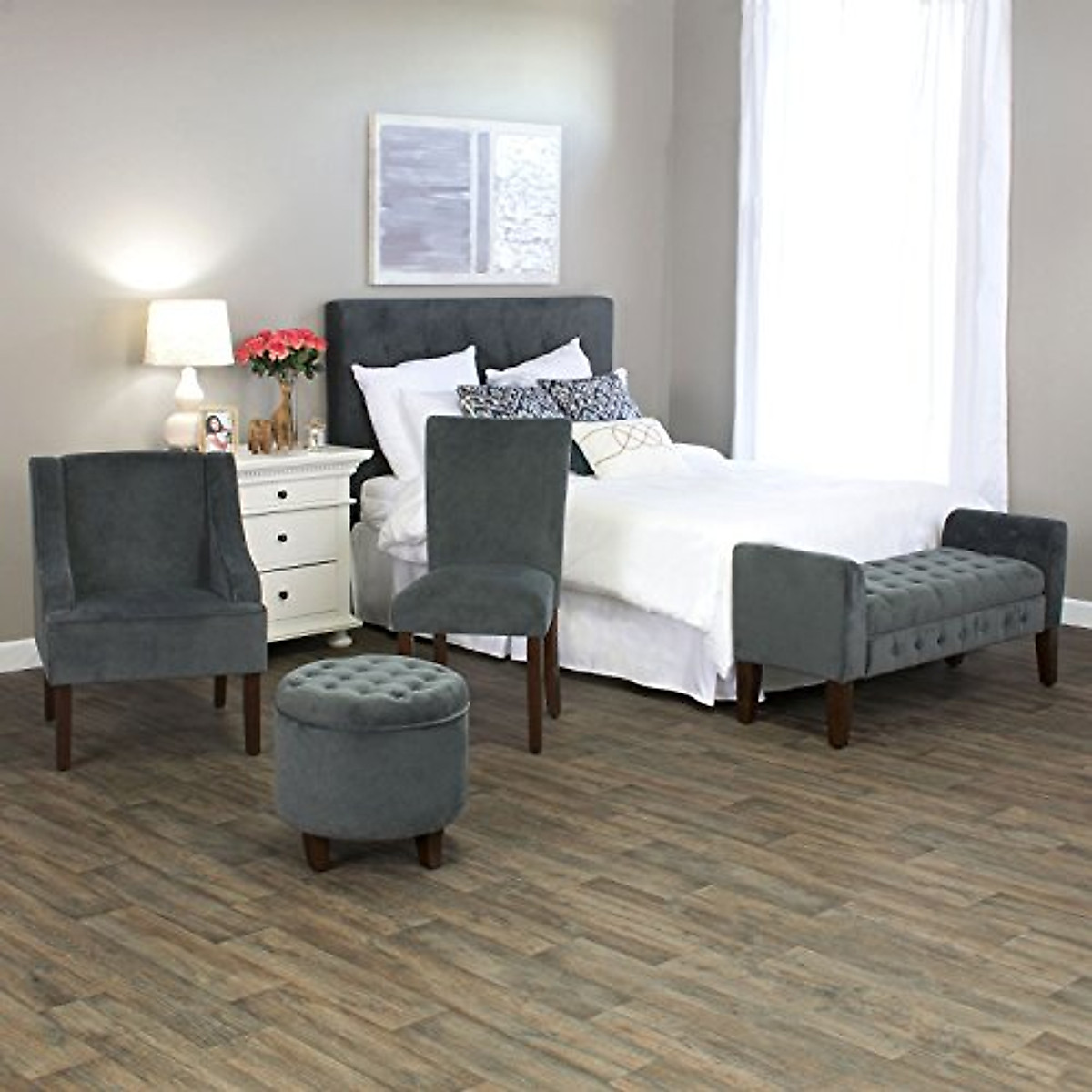 HomePop Parsons Classic Upholstered Accent Dining Chair, Pack of 2, Dark Grey Velvet