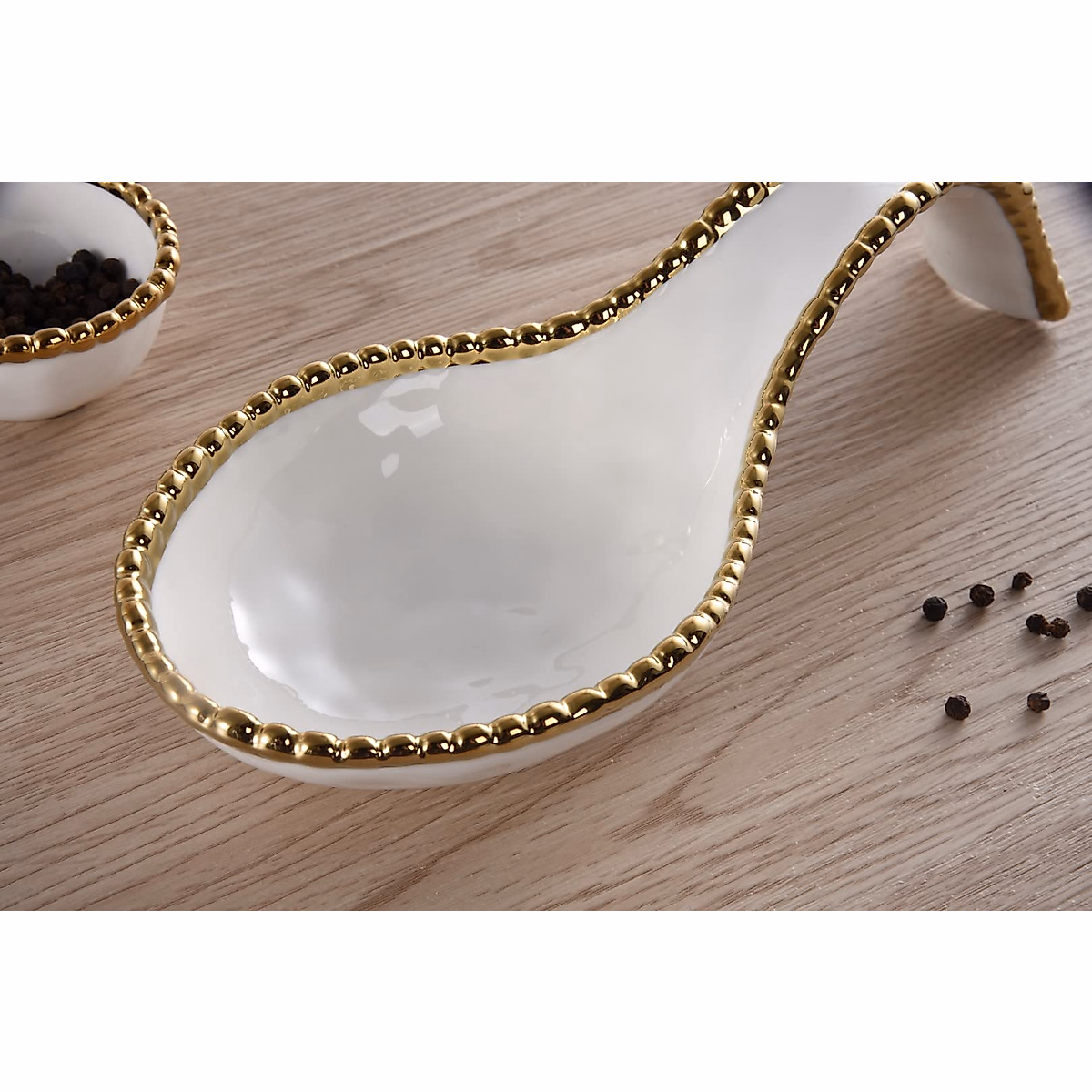 Pampa Bay Golden Salerno Titanium-Plated Porcelain Spoon Rest, 9.5 x 4in