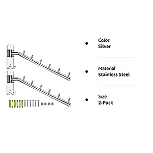 Bosszi 2-Pack Wall Mounted Folding Clothes Hanger Rack, Stainless Steel Clothes Hooks with Swing Arm Holder Space Saving Clothing Hanging System Closet Storage Organizer Heavy Duty Drying Rack
