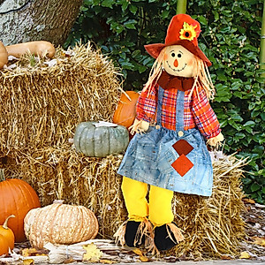 Shappy 60 Inch Large Fall Scarecrow Sitter Halloween Decoration Country Charm Harvest Outdoor Indoor Bird Scare Sitting Scarecrow for Garden Home Yard, Boy Style