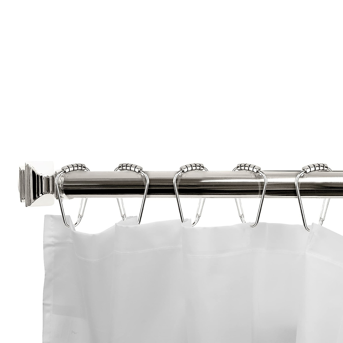 Splash Home Oblo Decorative Shower Curtain Hooks, Roller Rings & Rust-Resistant Metal, Rolling Curtain Hook, for Bathroom Rod and Curtain Hangers, Set of 12 - Satin Nickel