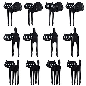 ICYANG Black Cat Food Picks for Fruit Cocktail Picks Bento Lunch Box Forks Decor Party Accessories Palillos Decorativos Comida Cute Animal Reusable Small 12 Pieces