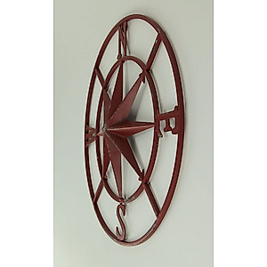 PD Home & Garden Distressed Metal Nautical Compass Rose Indoor/Outdoor Wall Hanging - Red