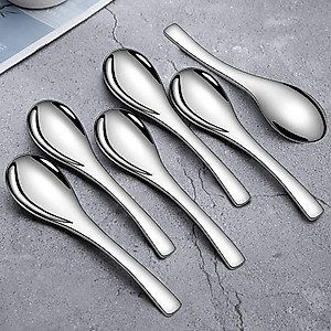 Soup Spoons,4 Pieces Stainless Steel Asian Soup Spoon 6.3 Inch Heavy-Weight Short Handle Ramen Spoons,Thickened Spoons Silverware for Christmas, Thanksgiving Day, Housewarming.