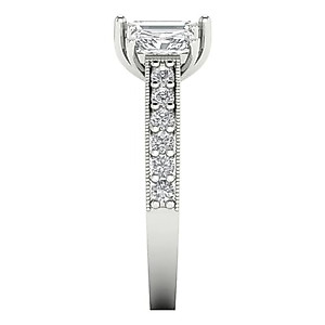 Clara Pucci 1.76ct Emerald Cut Solitaire 3 stone Moissanite Proposal Designer Wedding Bridal art deco Anniversary Ring 14k White Gold