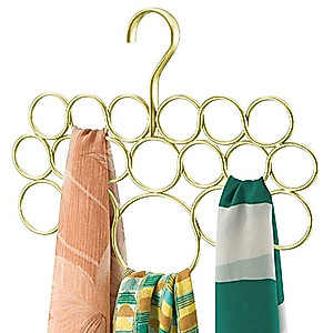 mDesign Metal Closet Rod Hanging Storage Organizer Rack - Scarf Holder for Bedroom, Coat Closet, Entryway, Mudroom - Holds Scarves, Belts, Shawls, Accessories - Snag Free, 18 Sections - Brass