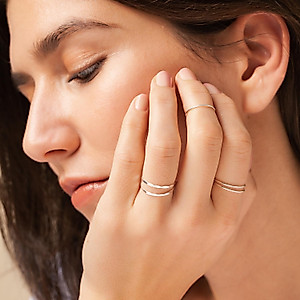 BENIQUE Simple Stacking Pinky Ring for Women, Very Thin Dainty, Hammered Textured Band, 14K Gold Filled or Solid 925 Sterling Silver Ring Set Size 4 5 6 7 8 9 (14K Gold Filled, 7)