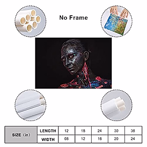 Elegant Woman Canvas Wall Art Eyes Closed, Black Face Art Prints with Paint Makeup Art Poster Canvas Painting Posters And Prints Wall Art Pictures for Living Room Bedroom Decor 16x24inch(40x60cm) Unf