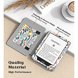 MoKo Case for 6.8" Kindle Paperwhite (11th Generation-2021) and Kindle Paperwhite Signature Edition, Slim PU Shell Cover Case with Auto-Wake/Sleep for Kindle Paperwhite 2021, Flowers