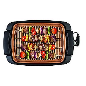 BELLA Indoor Smokeless Grill, 12 x 16 Inch Copper Titanium Coated Nonstick Cooking Surface, Multifunction Grill & Skillet