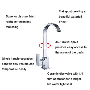 TSHH Square Kitchen Sink Faucet Single Handle One Hole Mixer Tap Kitchen Bath Faucet,Polished Chrome,FC1027