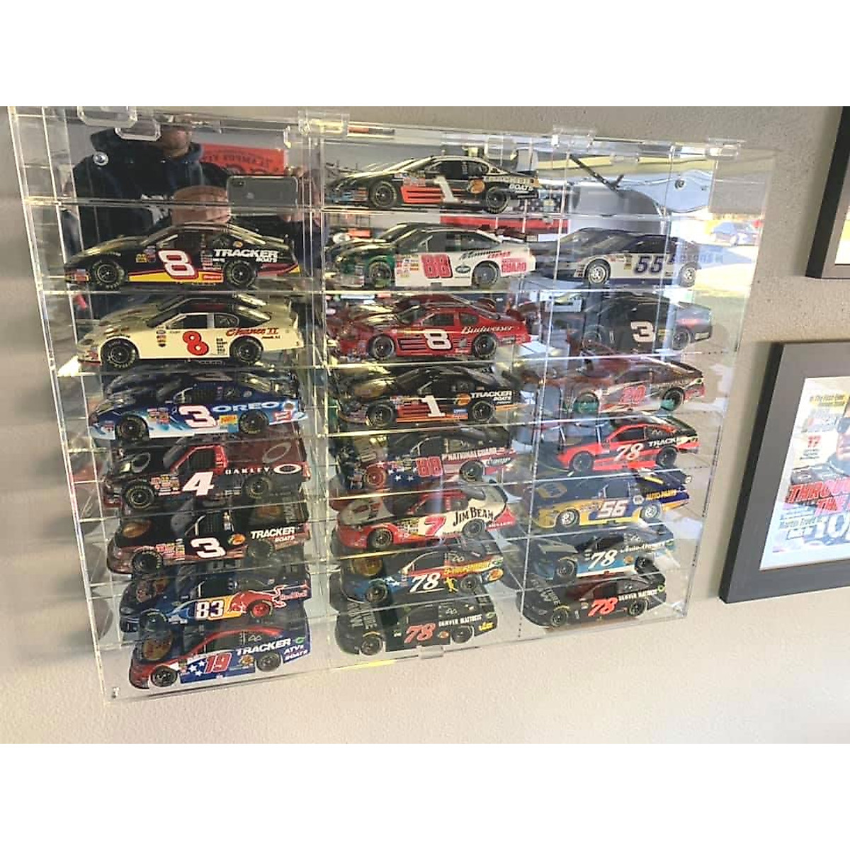 Hot Clear Acrylic Display Case for 1:24 scale Diecast Toy Model Race Cars Wheels Storage Shelves Showcase, 24 Compartments, Wall Mounted