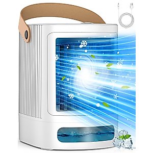 FANCOLE Portable Air Conditioners, 3-IN-1 Small Air Conditioner w/ 3-Level Humidify & 3 Speeds, 7-Color Night Lights, Top Fill Tank for 8H Cooling, Desk Mini Air Conditioner for Bedroom Room Office