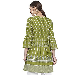 Yash Gallery Women's Rayon Printed Short Kurta (Green)