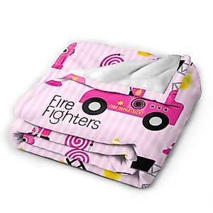 Girly Firefighters Cute Pink Fire Truck Throw Blanket Super Soft Warm Bed Blankets for Couch Bedroom Sofa Office Car, All Season Cozy Flannel Plush Blanket for Girls Boys Adults, 50"X40"