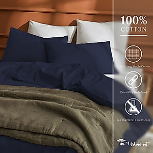 URBANHUT Queen Size Duvet Cover Set (3Pc),100% Cotton 400 Thread Count, Luxury Sateen Weave Quilt Cover, Soft & Breathable Comforter Cover with Hidden Button Closure and 2 Pillow Cases - Navy Blue