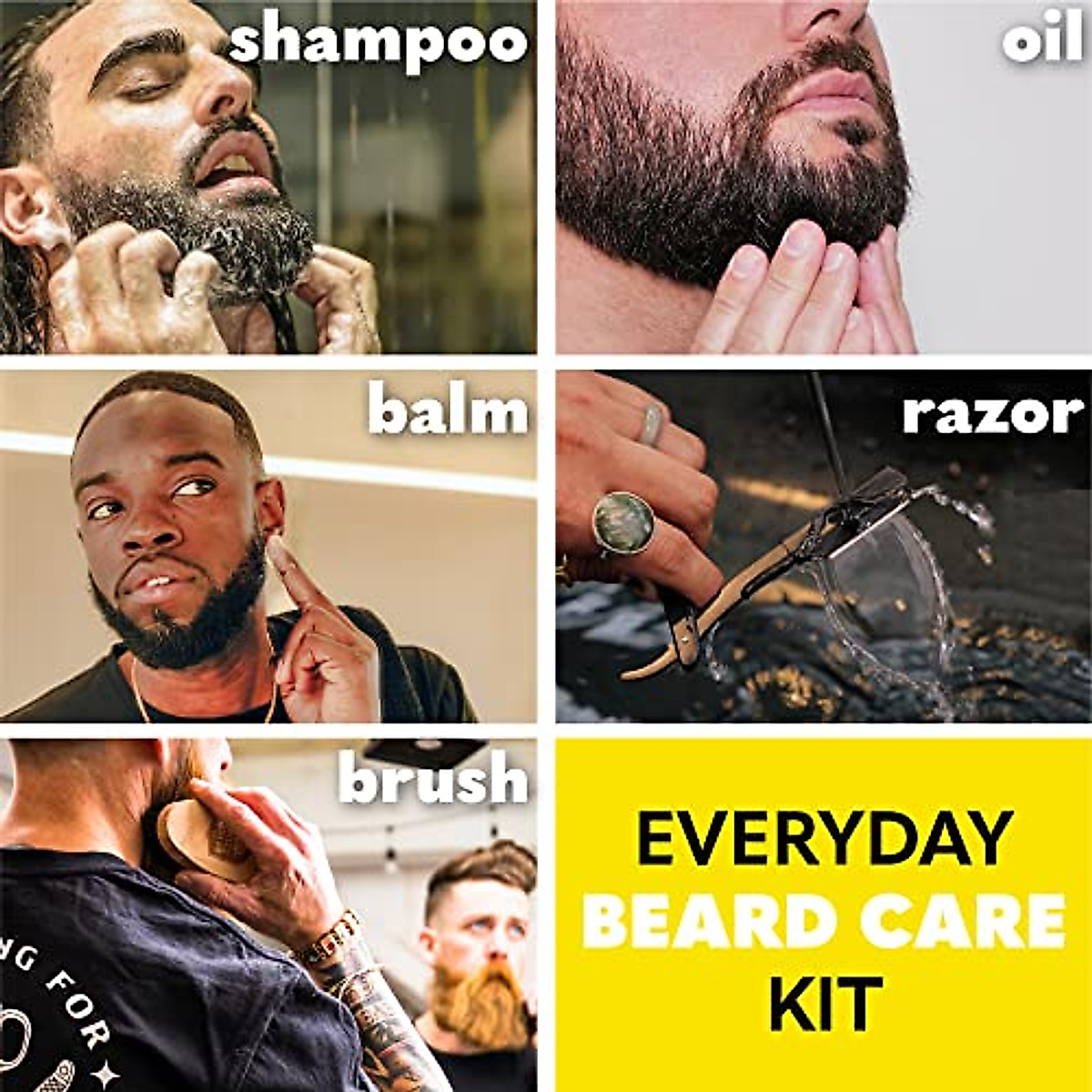 Beard Club - Everyday Beard Care Kit - Style, Moisturize and Grow a Healthier Beard - Straight Edge Razor, Beard Shampoo, Cedar Beard Balm and Beard Oil, Boar Bristle Beard Brush - Gift Kit