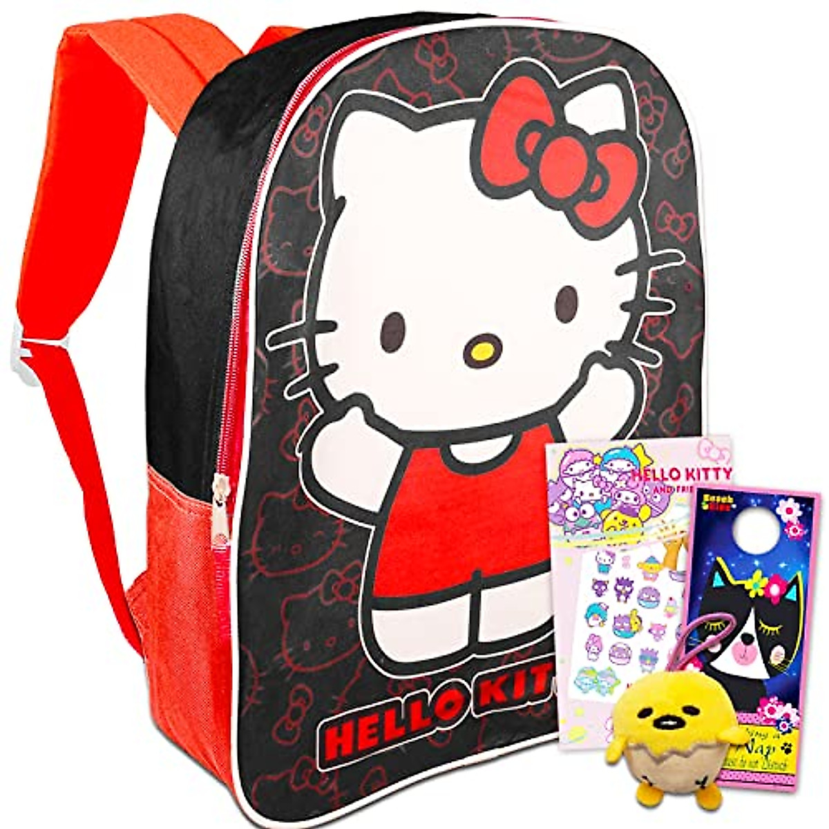 Hello Kitty Backpack Set for Girls - Bundle with Hello Kitty Backpack, Temporary Tattoos, Keychain, More | Hello Kitty Backpack for School